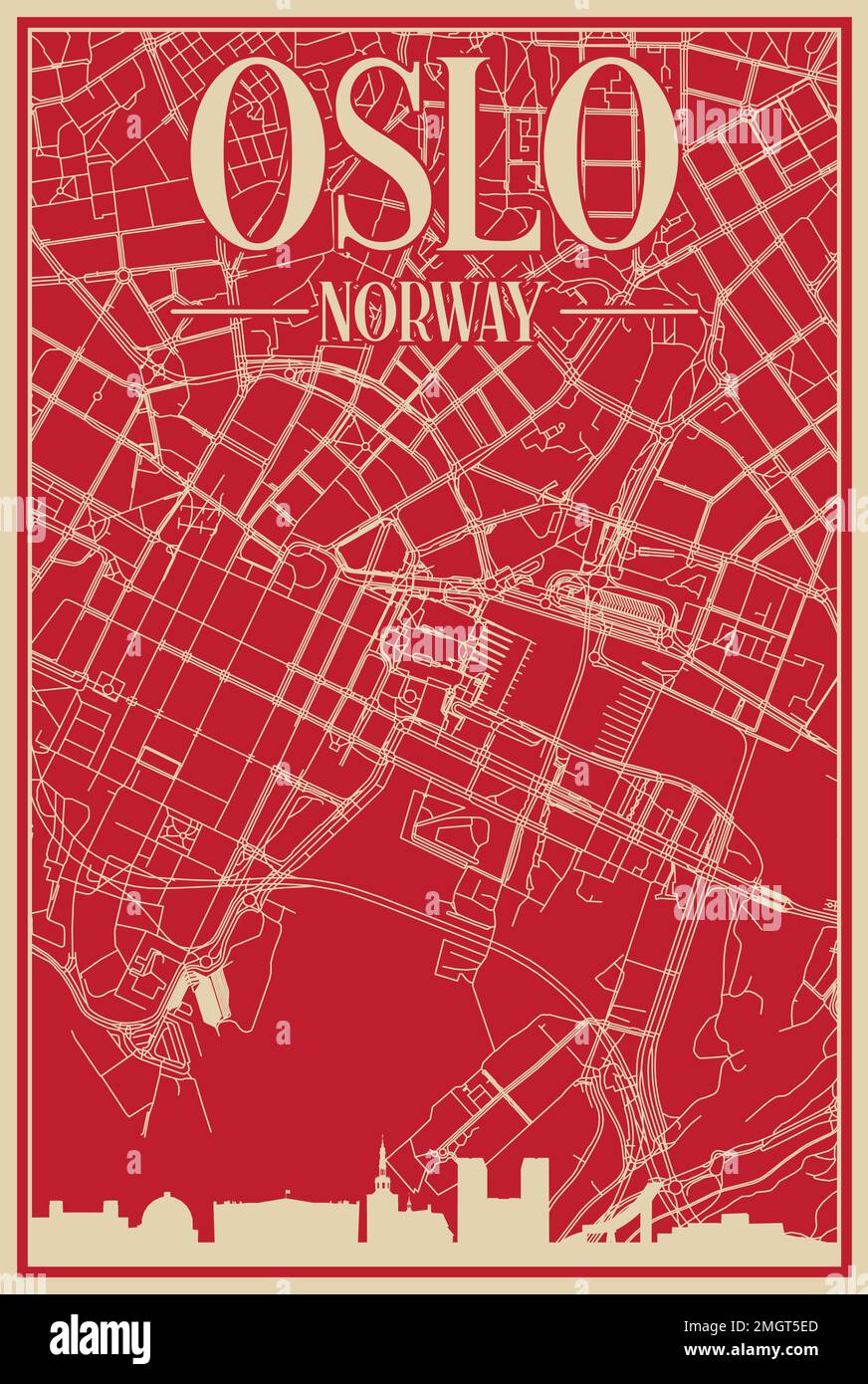 Road network poster of the downtown OSLO, NORWAY Stock Vector Image ...