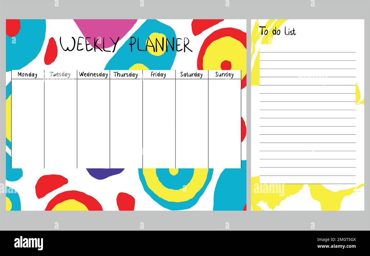 Hand drawing vector weekly planner. Abstract painting templates Stock ...