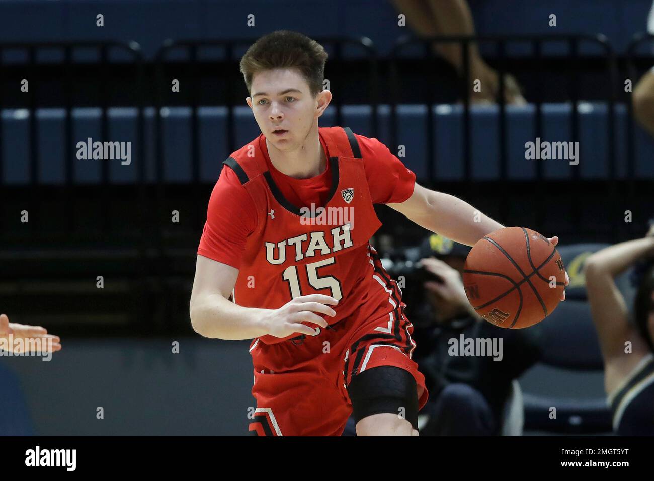 Utah guard Rylan Jones (15) against California during an NCAA college ...