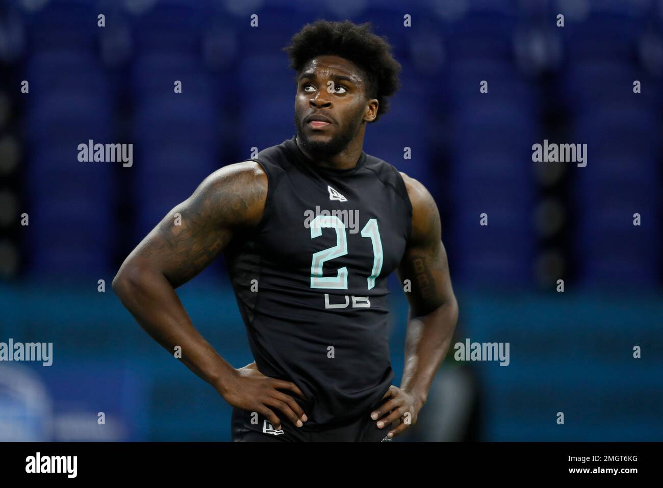 Utah defensive back Jaylon Johnson watches the 40-yard dash at the NFL ...