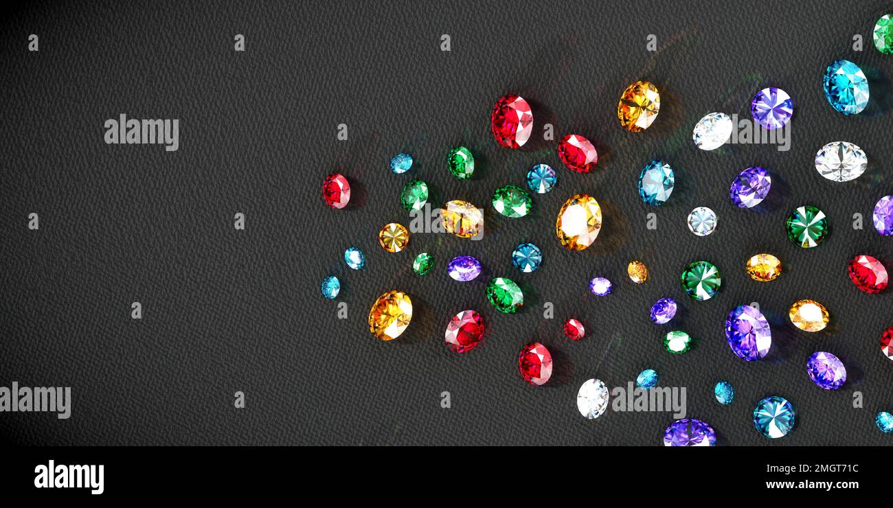Colorful Gemstones diamond placed on glossy background 3d rendering ...
