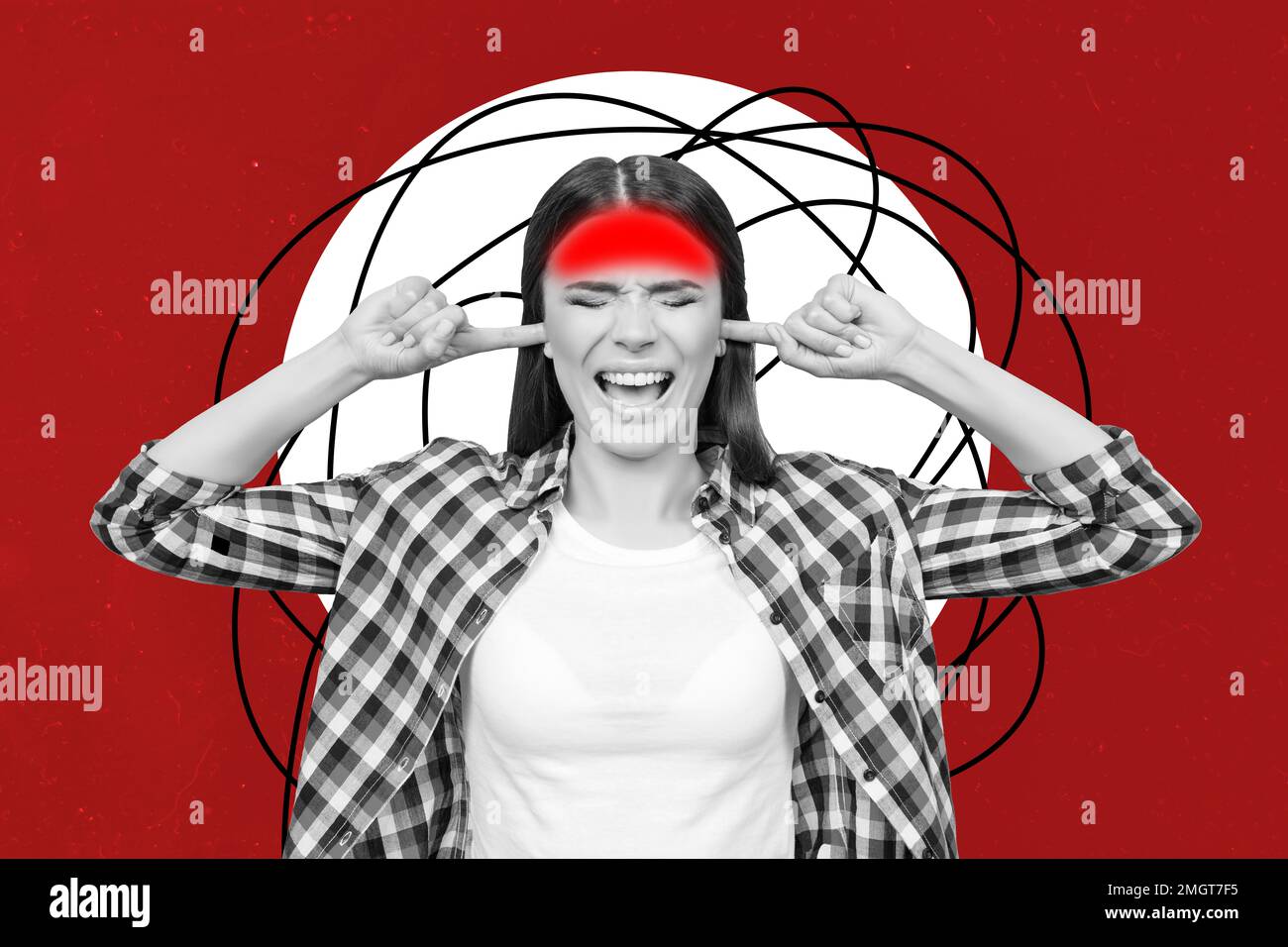 Creative 3d photo collage artwork poster picture of mad nervous lady ...