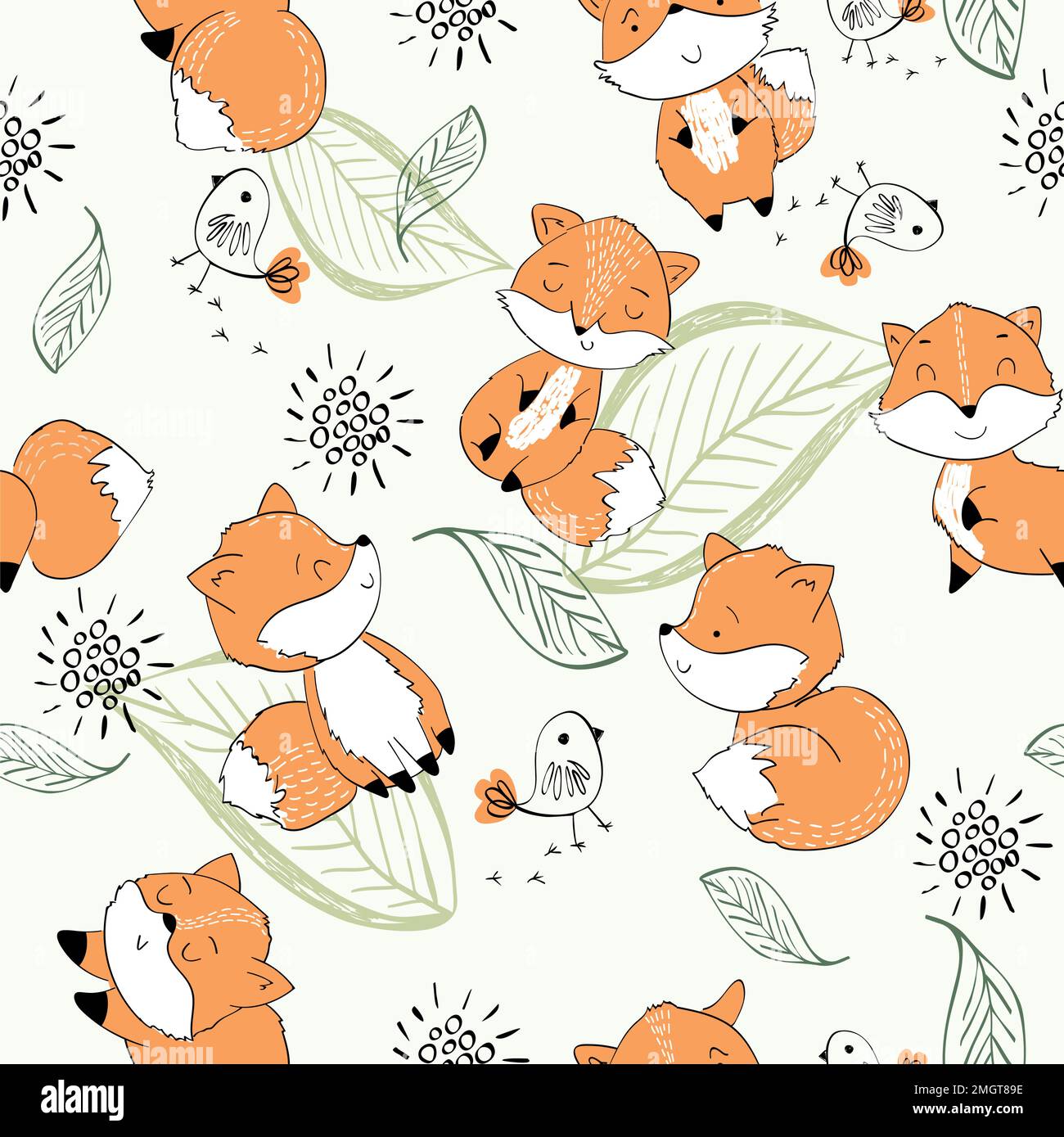 Vector hand drawn seamless pattern. Cute cartoon fox Stock Vector Image ...