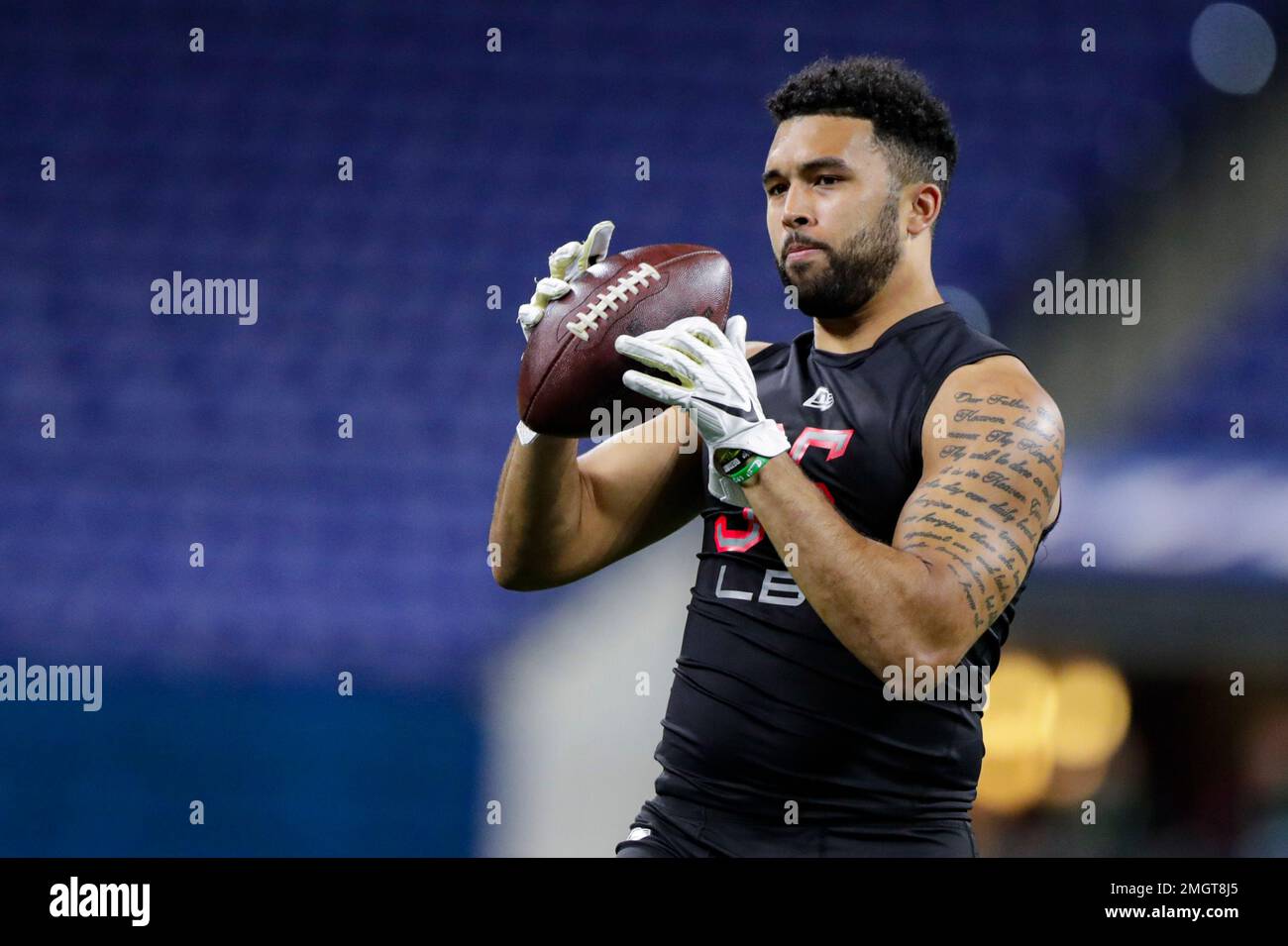 Wake Forest linebacker Justin Strnad runs a drill at the NFL football ...