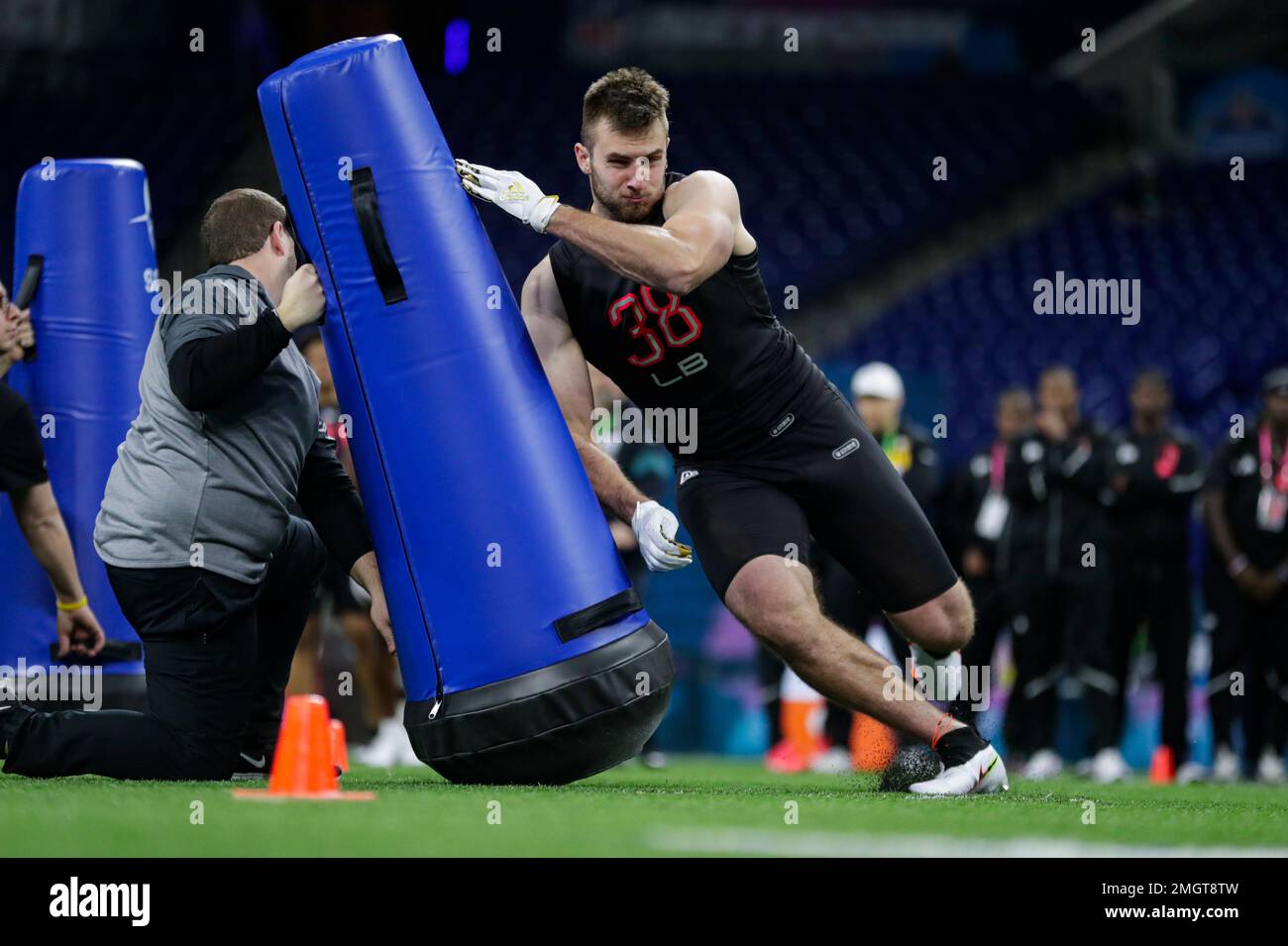 Stanford linebacker Casey Toohill runs a drill at the NFL football ...