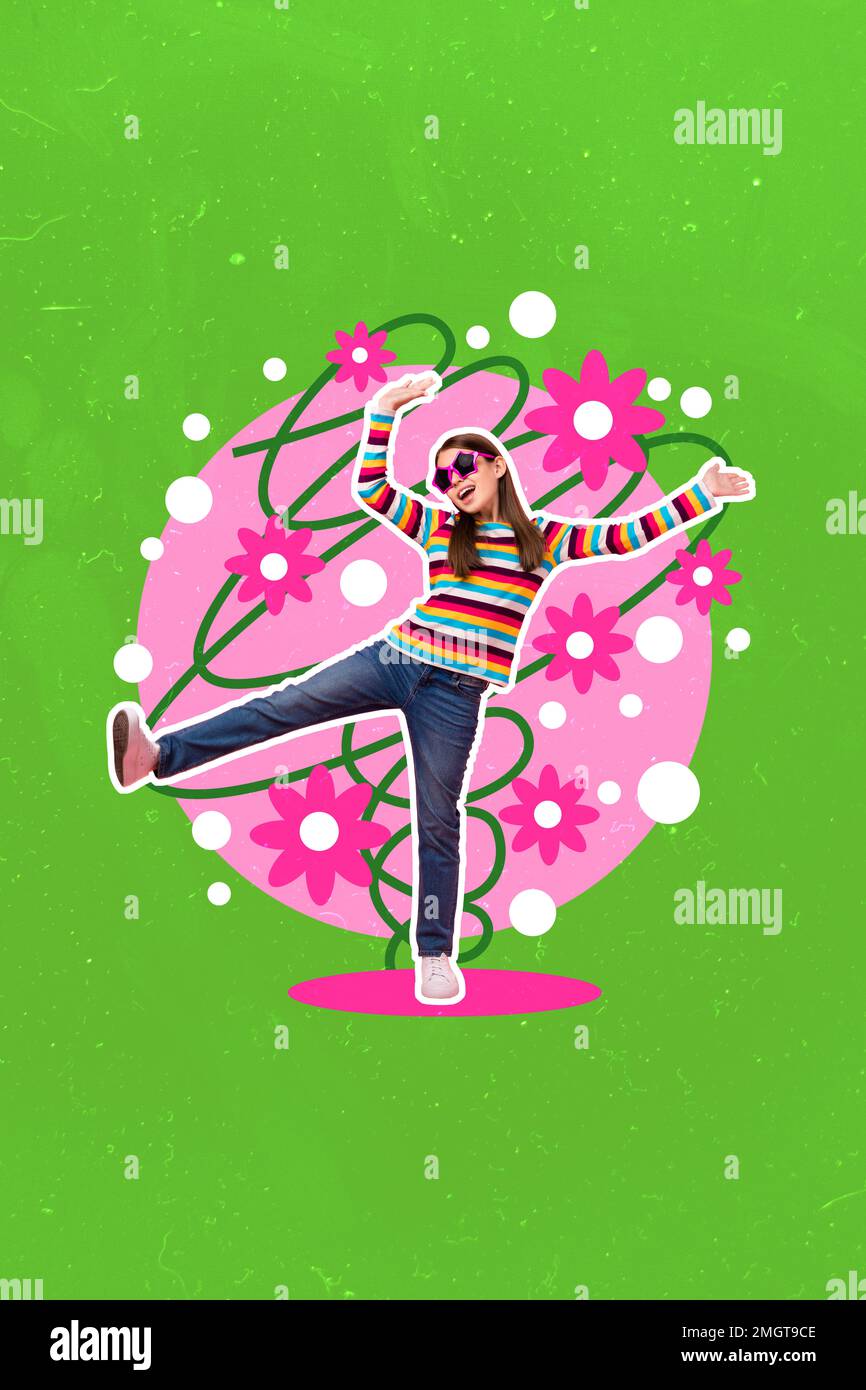 Artwork magazine collage picture of smiling happy small kid dancing ...