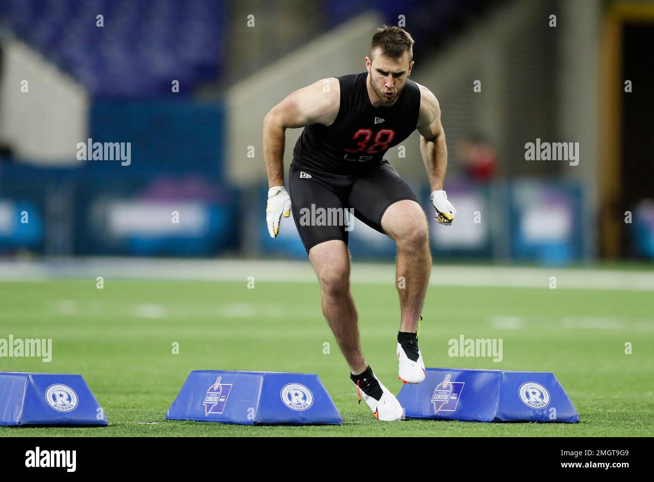 Stanford linebacker Casey Toohill runs a drill at the NFL football ...