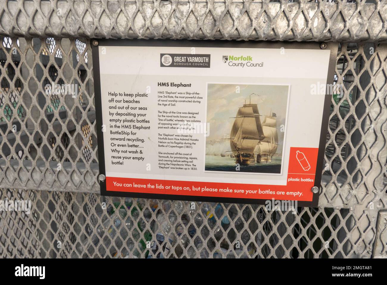 HMS Elephant bottle bank on Great Yarmouth promenade Stock Photo - Alamy
