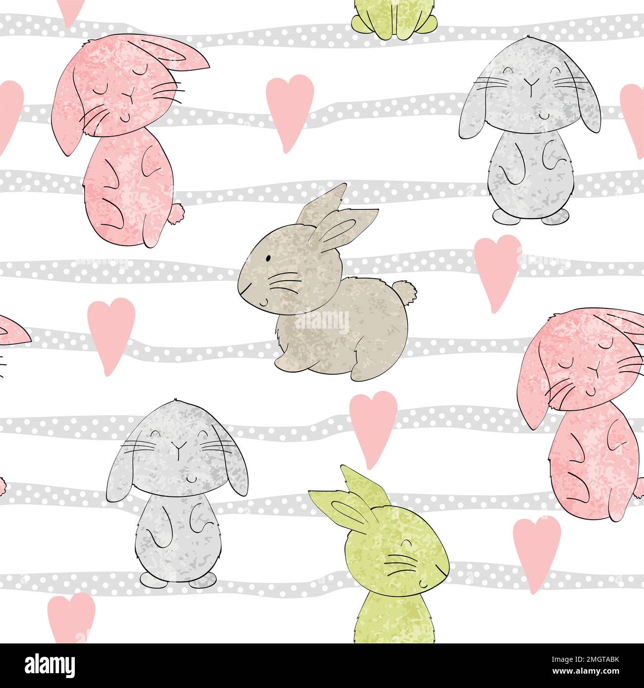 Vector seamless pattern with cartoon cute bunnies Stock Vector Image ...
