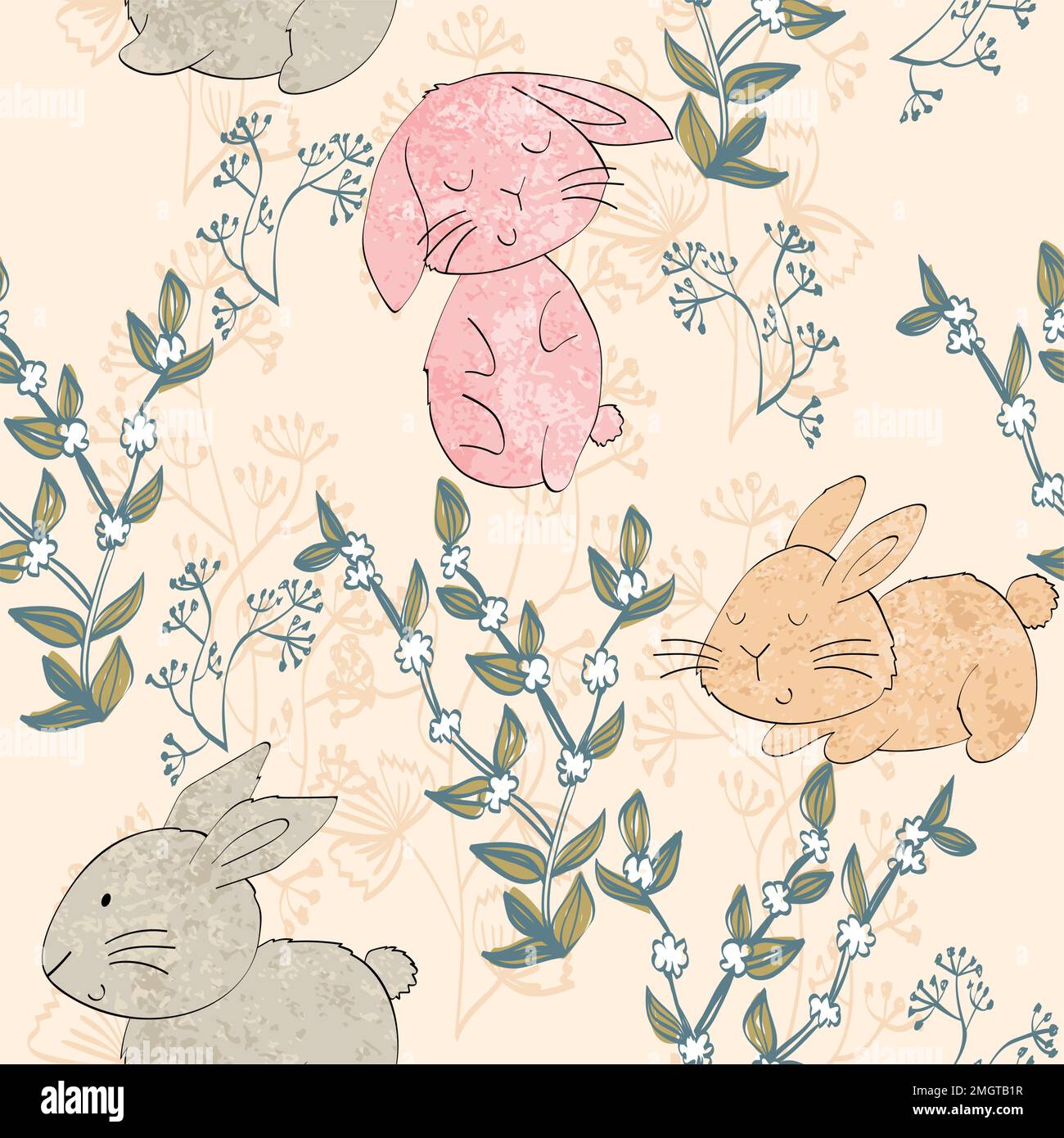 Vector seamless pattern with cartoon cute bunnies Stock Vector Image ...