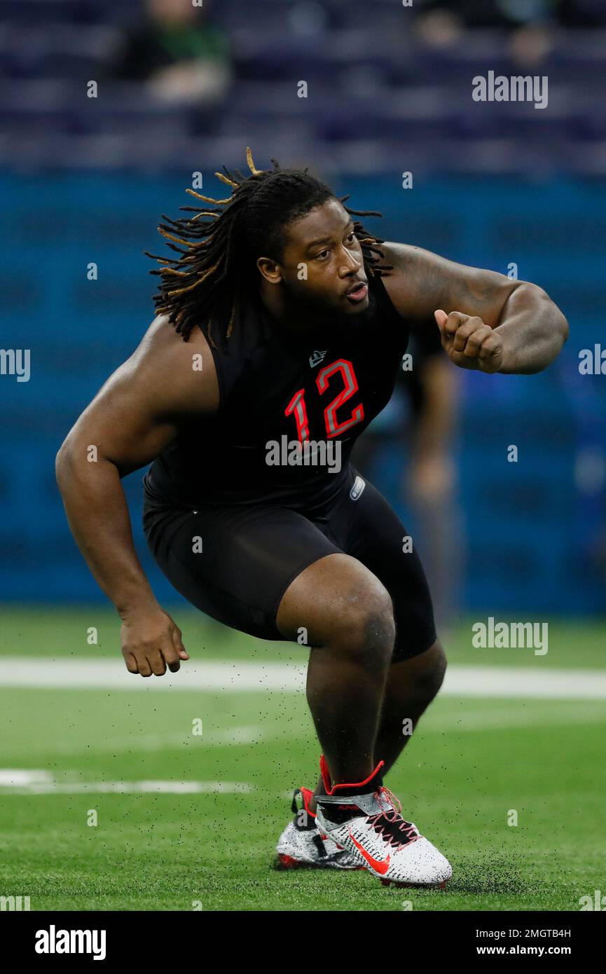 Ohio State defensive lineman Davon Hamilton runs a drill at the NFL ...