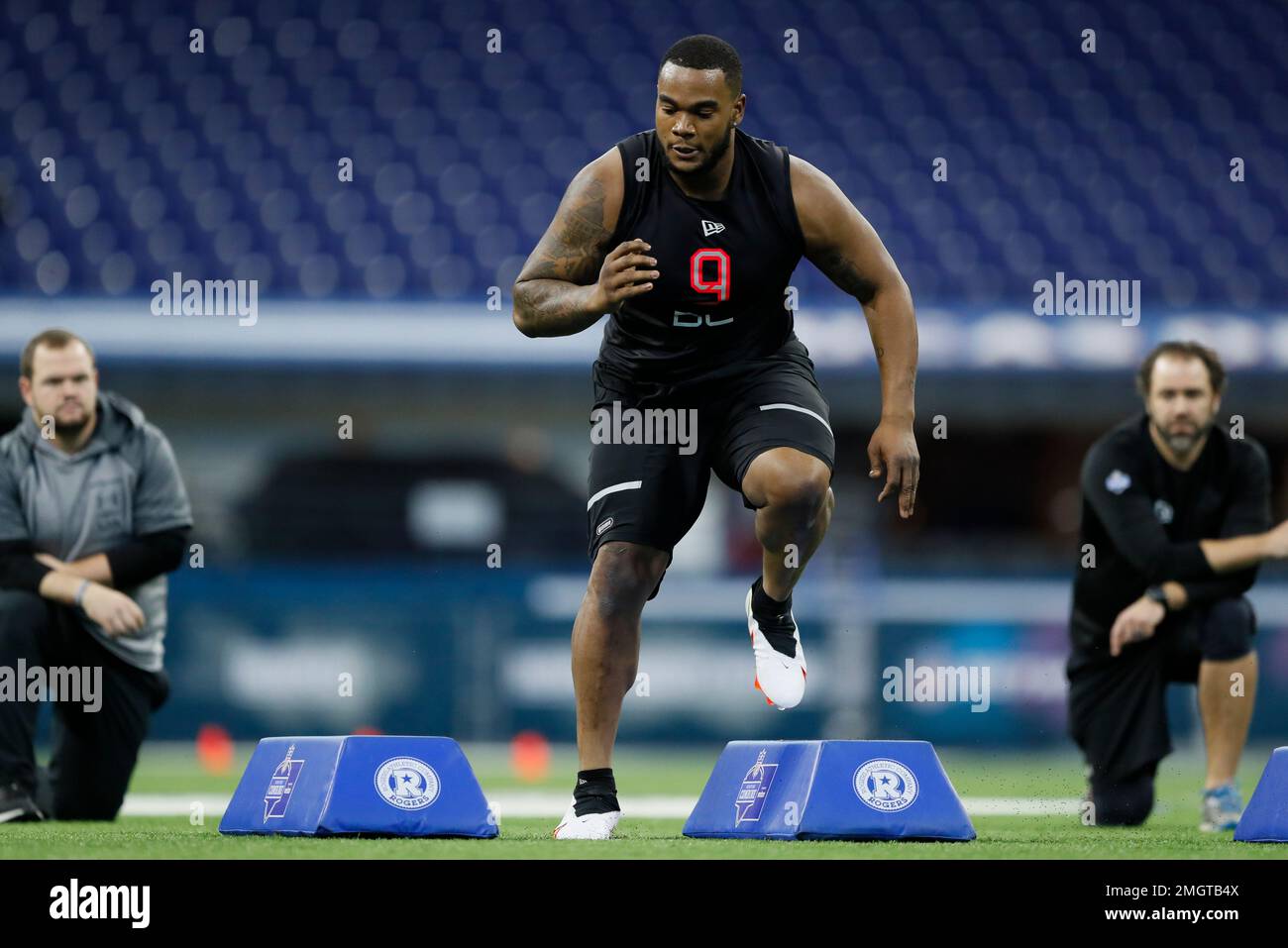 Missouri defensive lineman Jordan Elliott runs a drill at the NFL ...