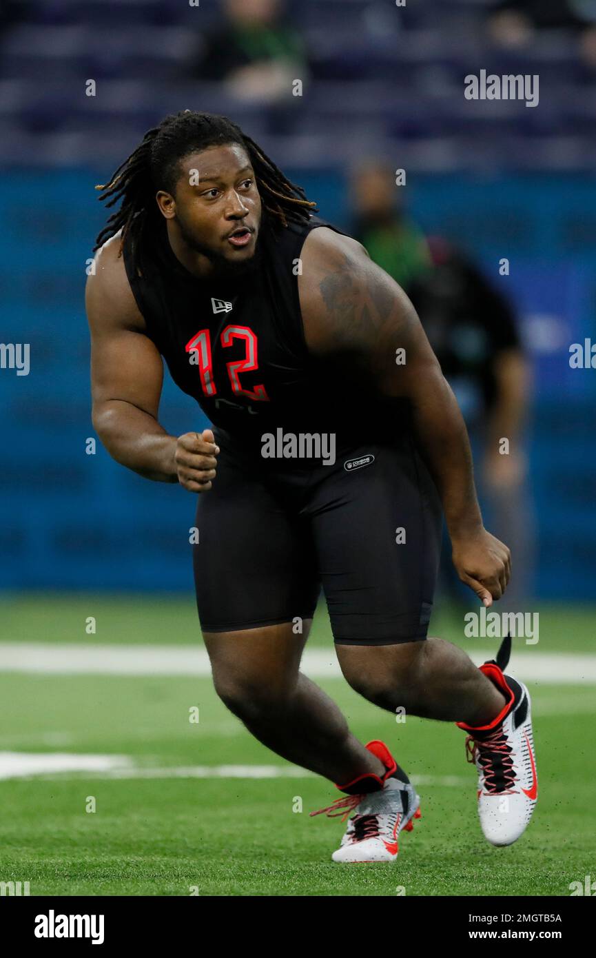 Ohio State defensive lineman Davon Hamilton runs a drill at the NFL ...