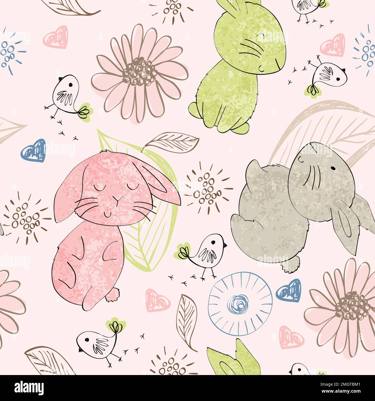 Vector seamless pattern with cartoon cute bunnies Stock Vector Image ...