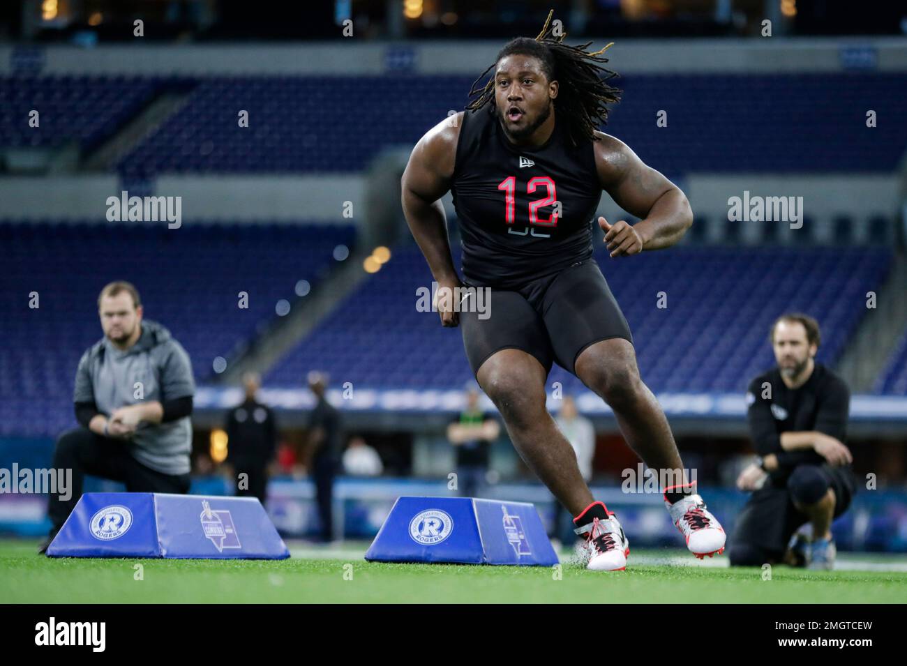 Ohio State defensive lineman Davon Hamilton runs a drill at the NFL ...