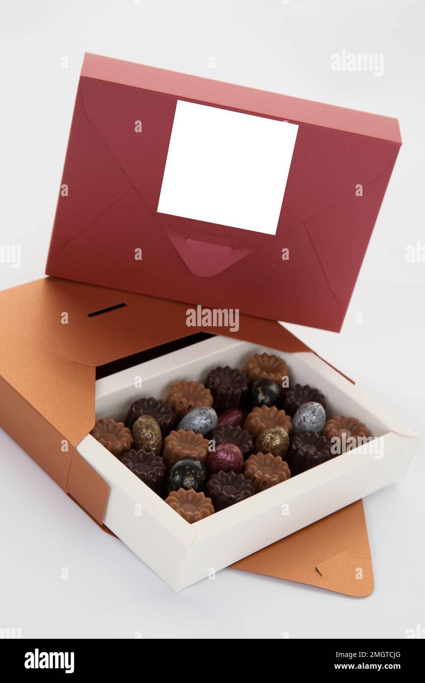 Small chocolate Square Box and Lid with white blank space Mockup Stock ...