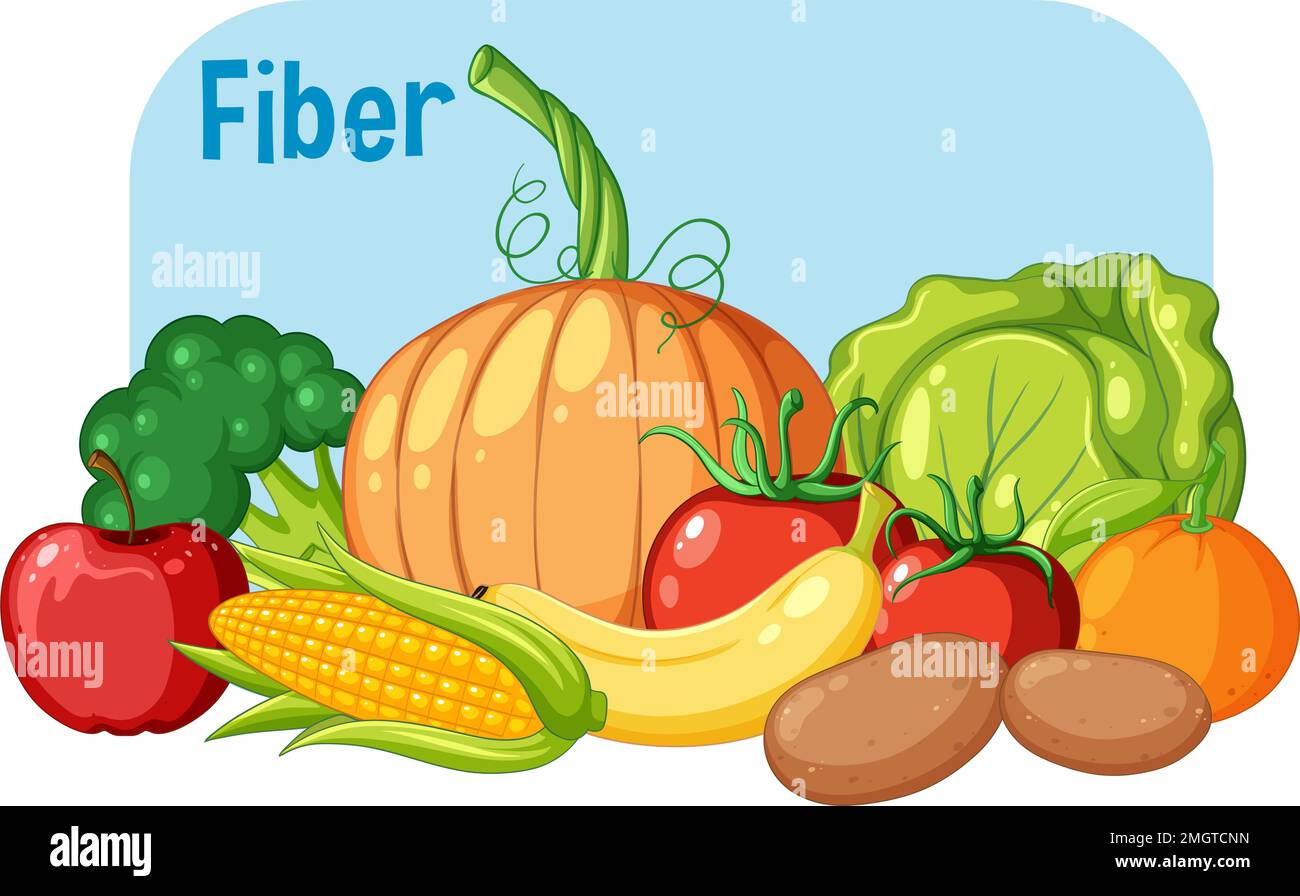 Group of fruits and vegetables fiber illustration Stock Vector Image ...