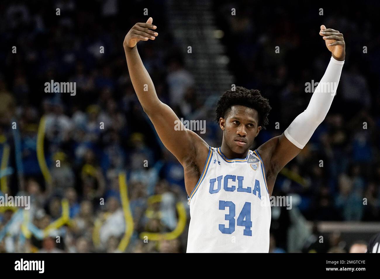 UCLA guard David Singleton celebrates during the second half of an NCAA ...