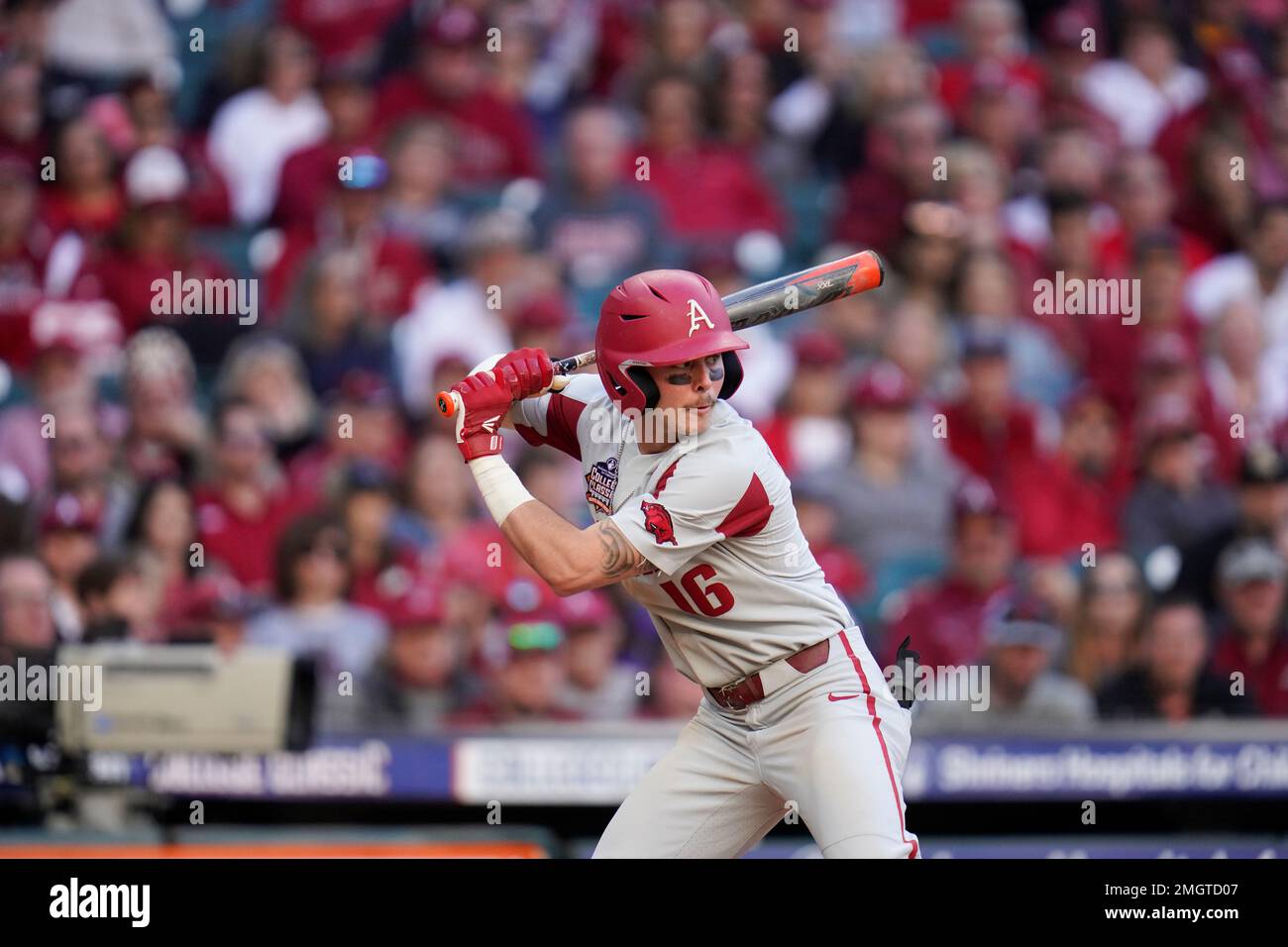University of Arkansas infielder Cole Austin (16) stands in the batters ...