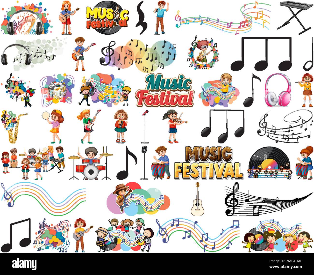Kids musical instruments and music symbols set illustration Stock ...