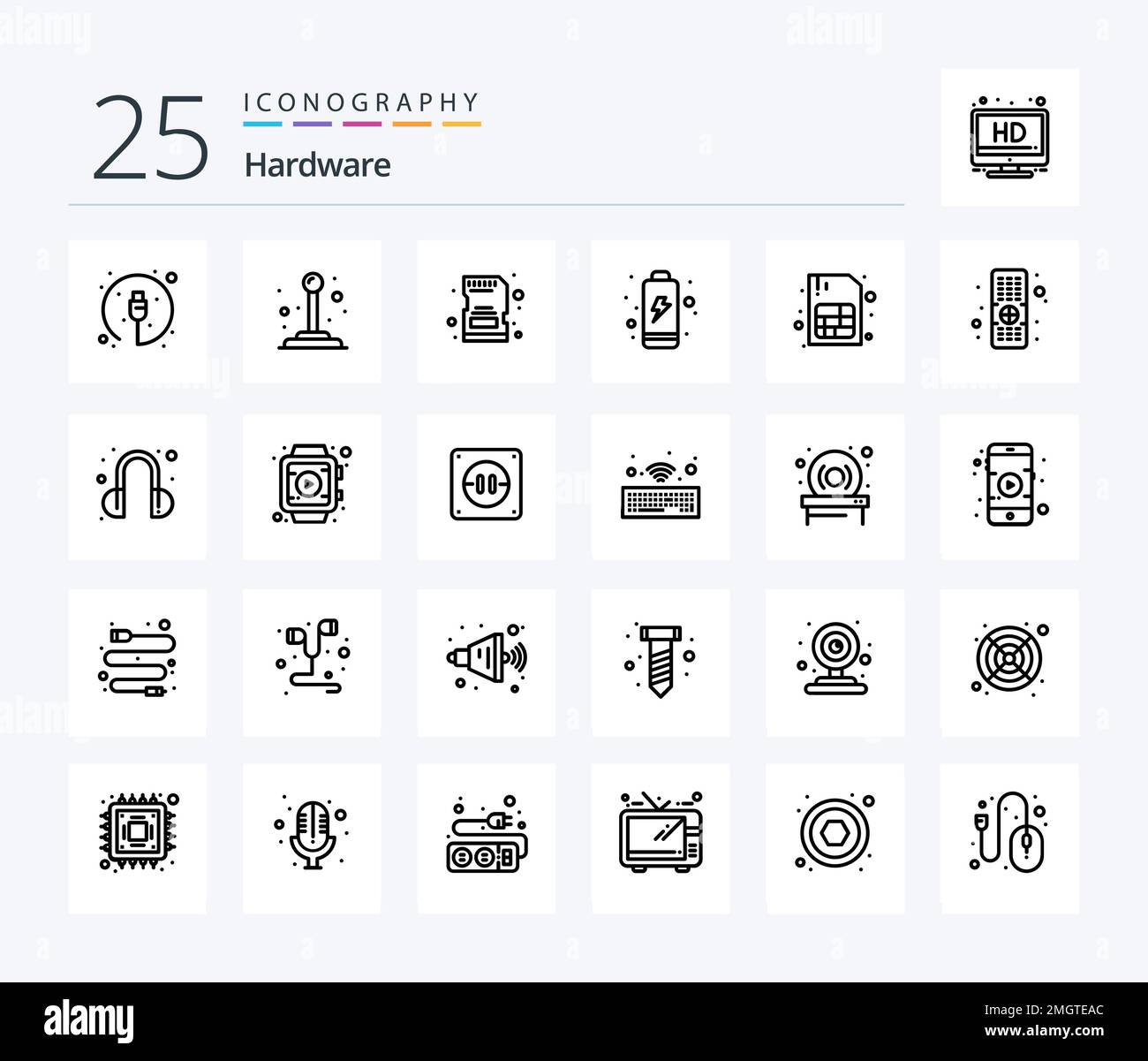 Hardware 25 Line icon pack including remote. sim. memory. mobile ...