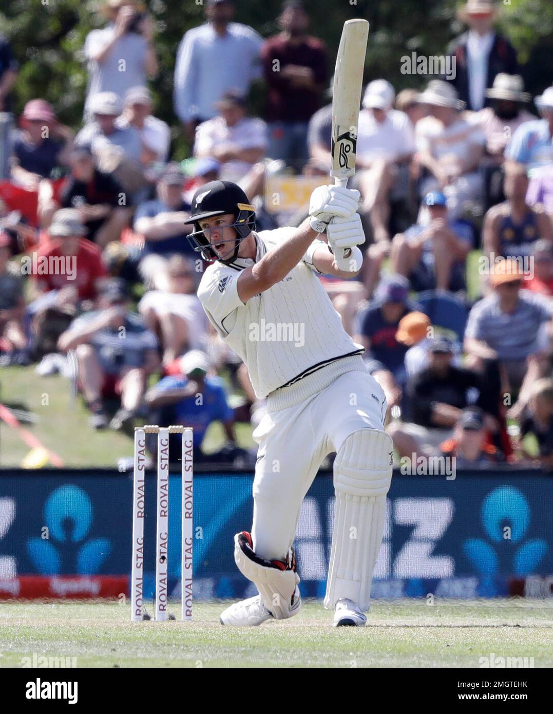 iNew Zealand's Kyle Jamieson bats during play on day two of the second ...