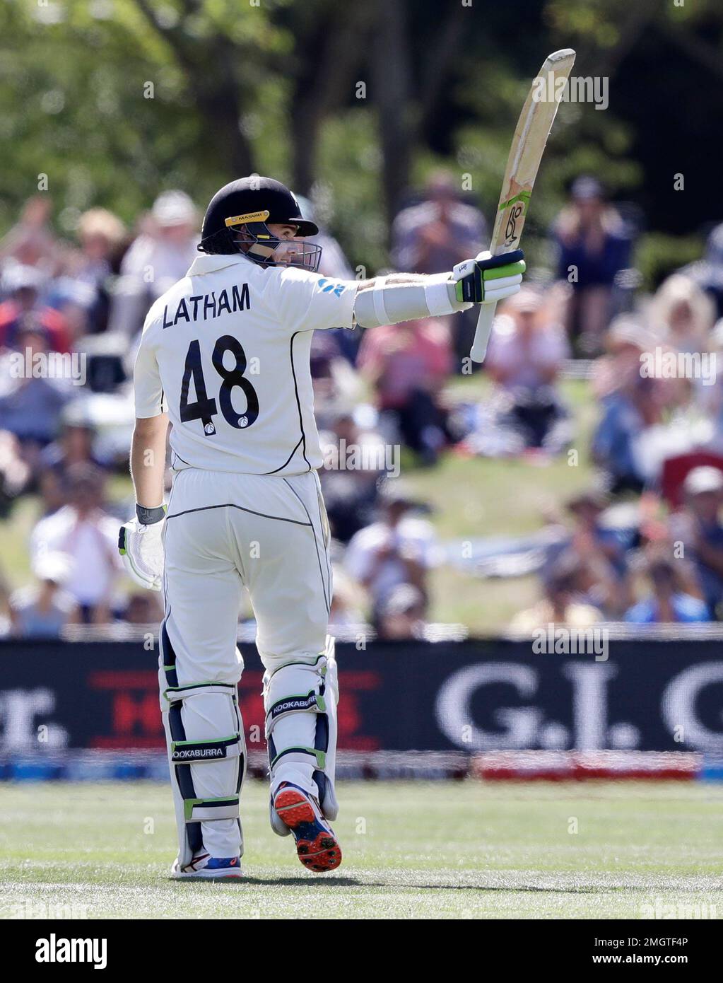 New Zealand's Tom Latham reacts after scoring a half century during ...