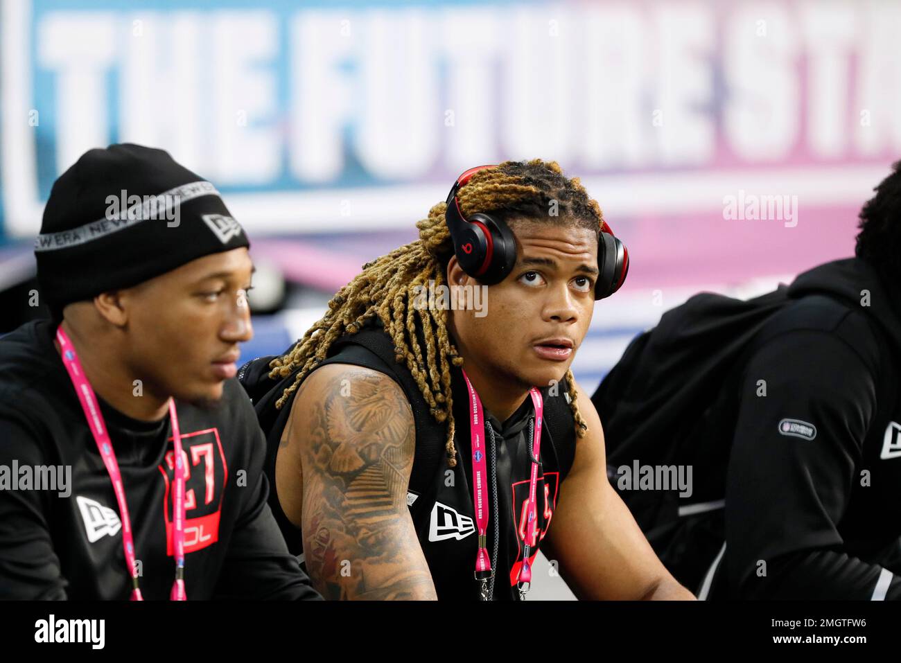 Ohio State defensive lineman Chase Young watches a drill at the NFL ...