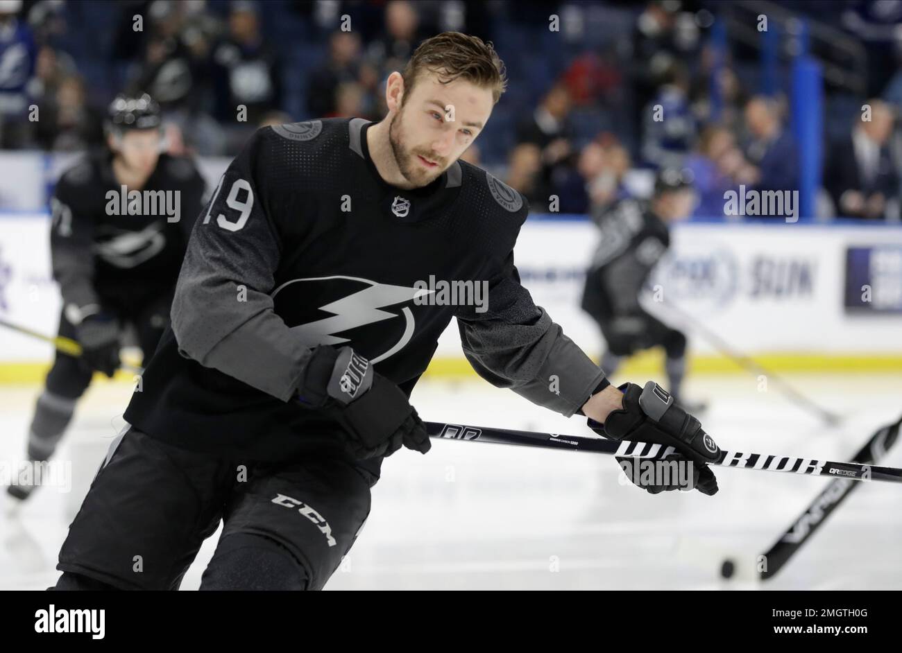 Tampa Bay Lightning center Barclay Goodrow before an NHL hockey game ...