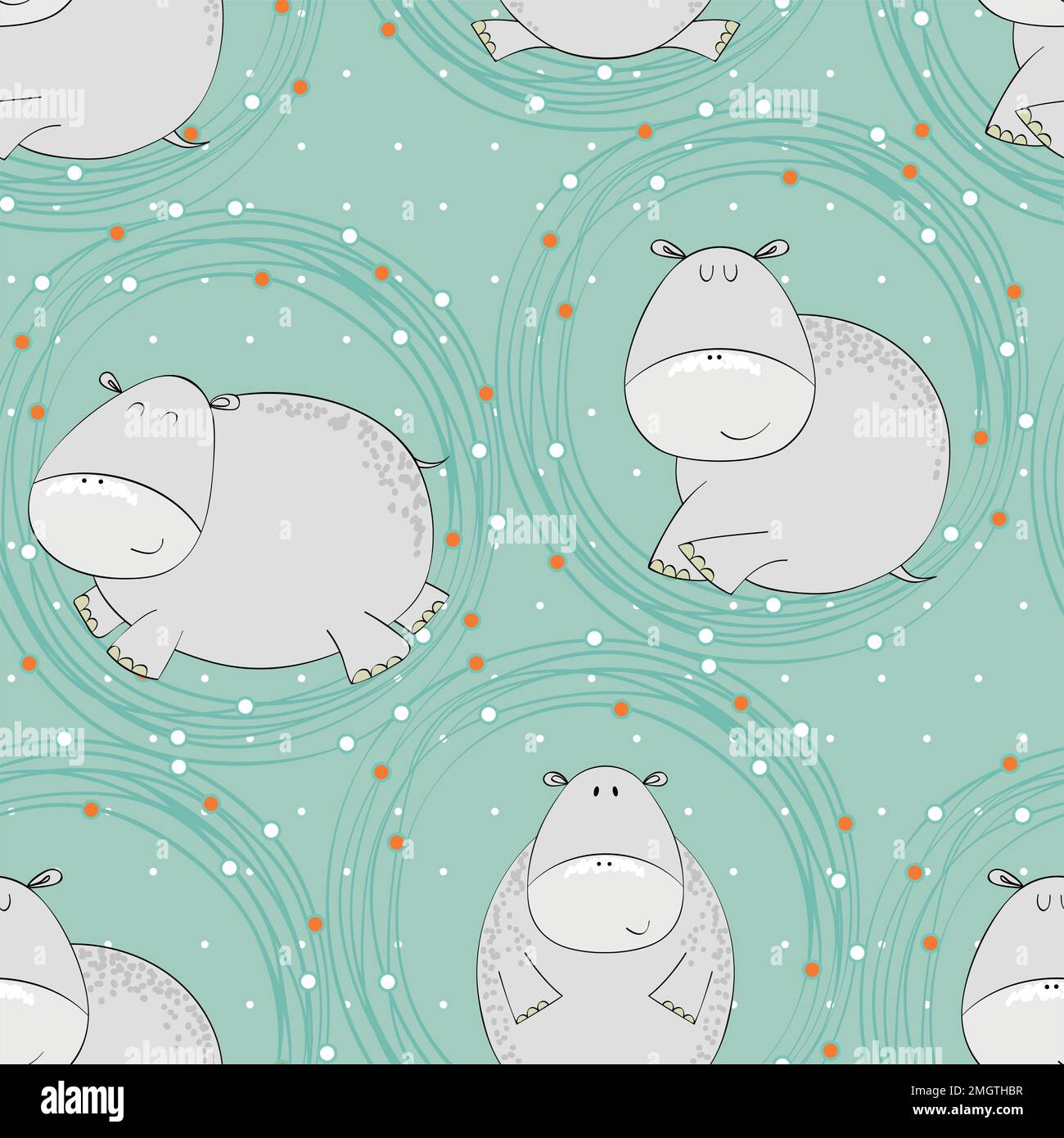 Vector hand drawn seamless pattern with cute hippos Stock Vector Image ...
