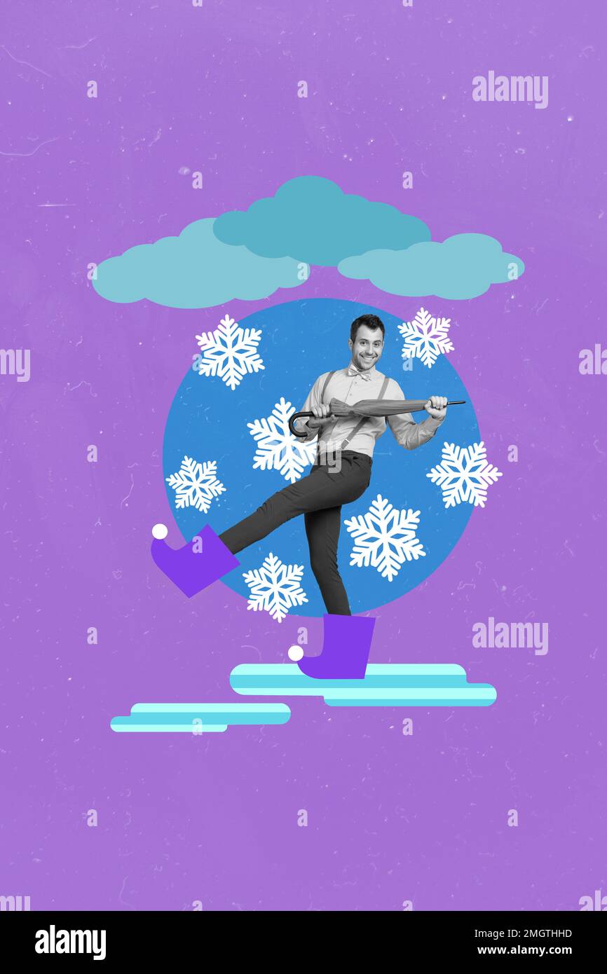 Vertical collage image of positive cheerful black white gamma guy hold ...