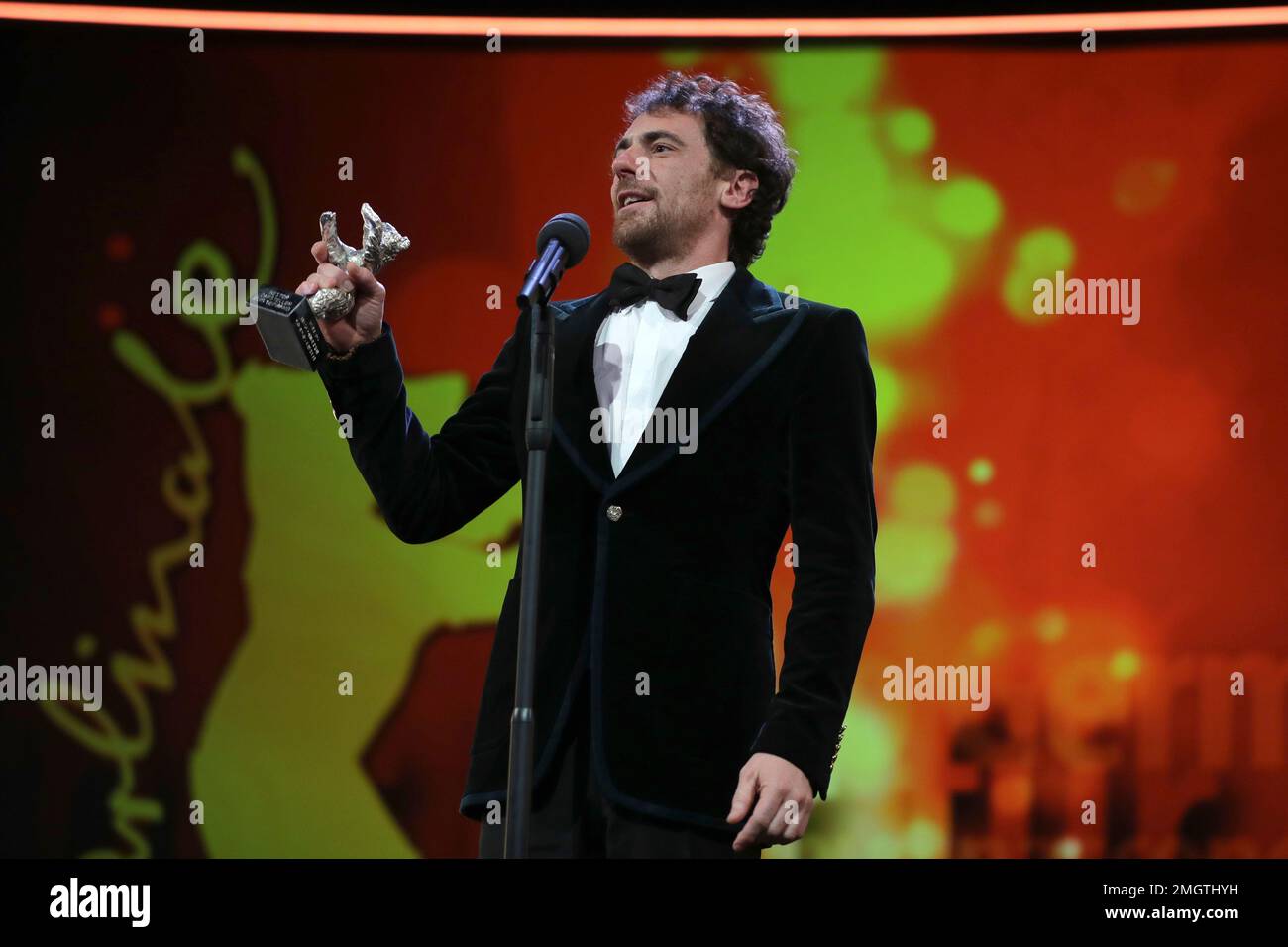 Actor Elio Germano holds the Silver Bear award for the film 'Volevo ...
