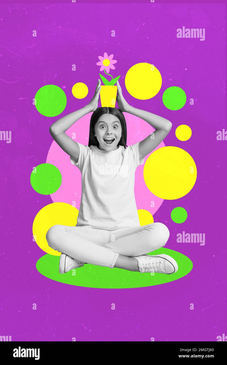 Artwork magazine collage picture of funny funky little girl holding ...
