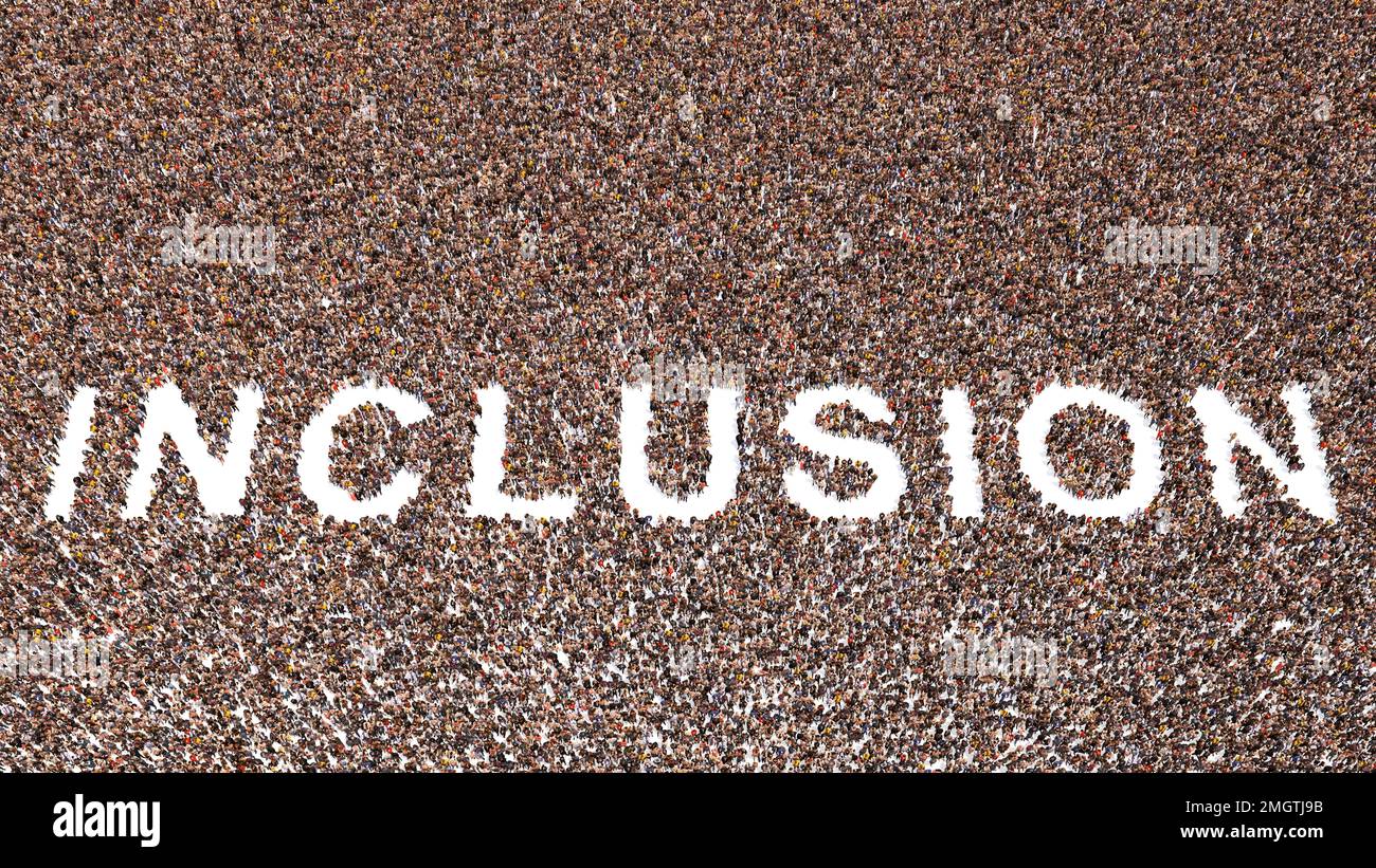 Concept or conceptual large community of people forming INCLUSION word ...