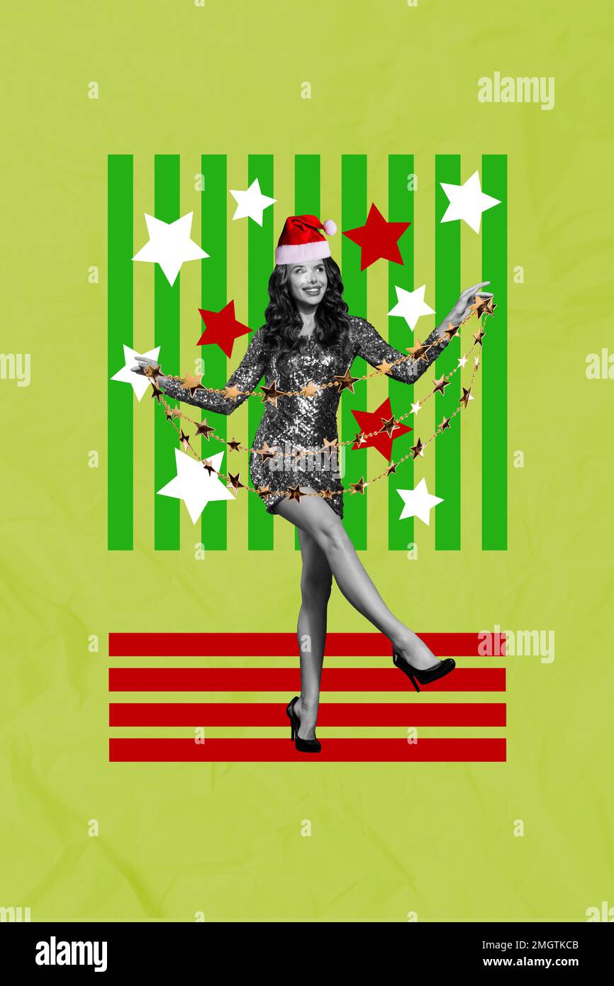 Artwork magazine collage picture of smiling happy lady enjoying ...