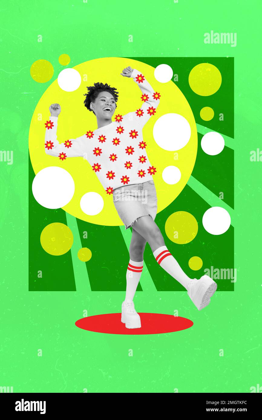 3d retro abstract creative collage artwork template of funny funky lady ...