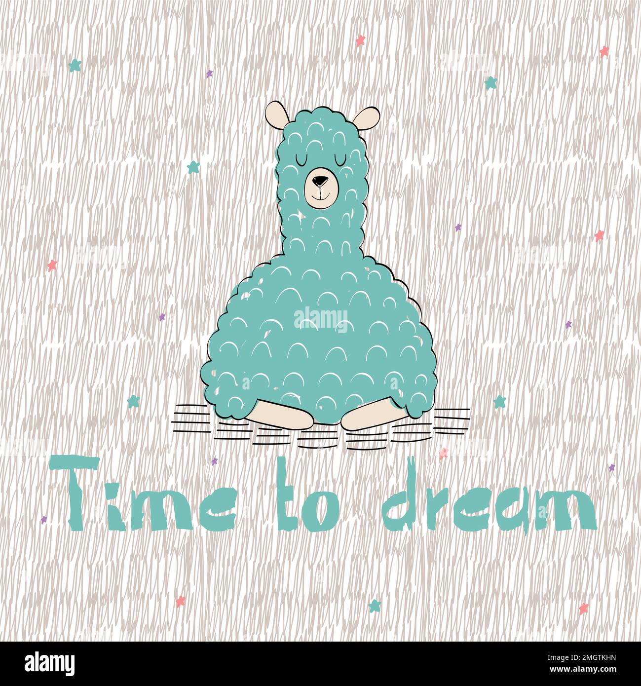 Cartoon Sleeping lama. Cute Hand Drawn illustration. Time to dream ...