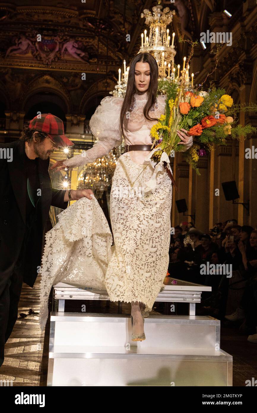 EDS NOTE: NUDITY - Model Bella Hadid wears a creation for the Vivienne ...