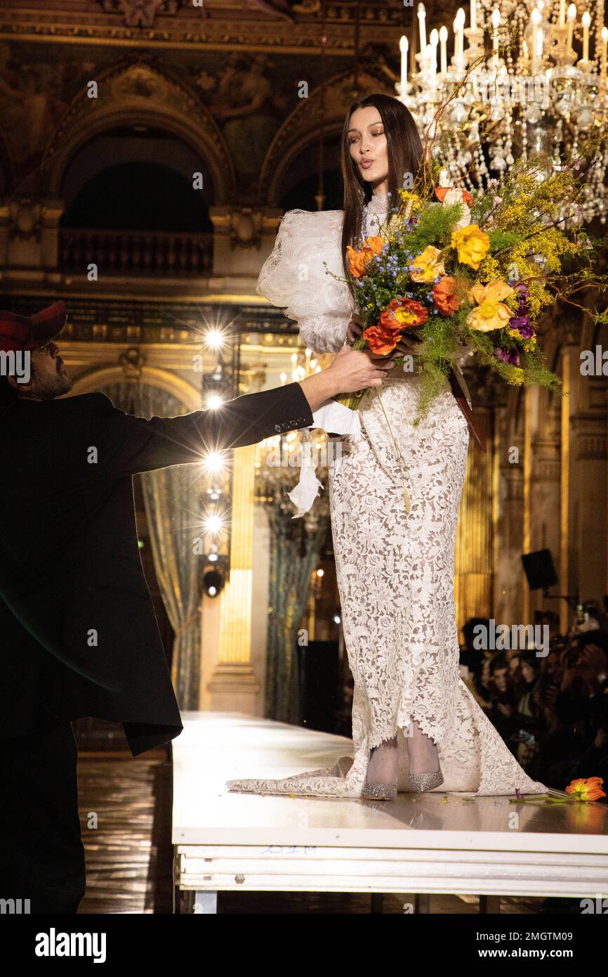 EDS NOTE: NUDITY - Model Bella Hadid wears a creation for the Vivienne ...