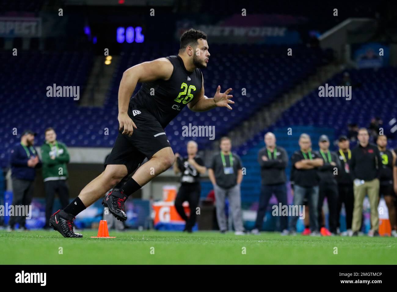 Ohio State offensive lineman Jonah Jackson runs a drill at the NFL ...