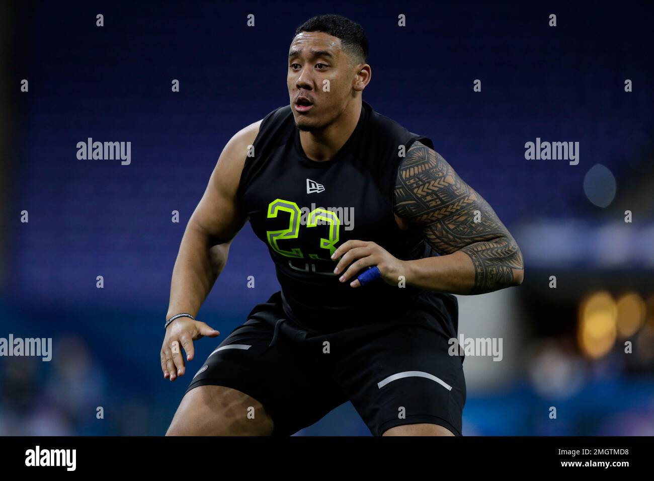 San Diego State offensive lineman Keith Ismael runs a drill at the NFL ...