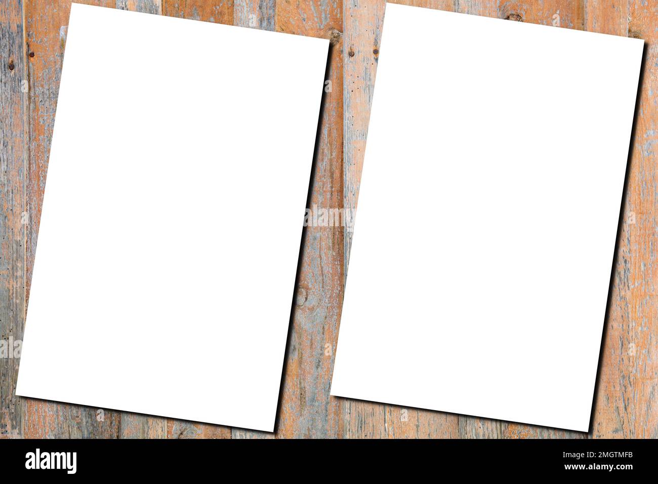 Paper Mockup blank two empty white template sheet in wooden background ...