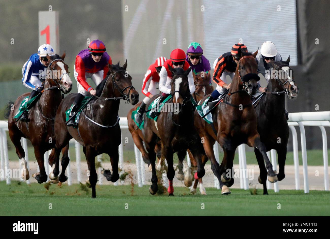 Horses take off after the start of the first race of the $20 million ...