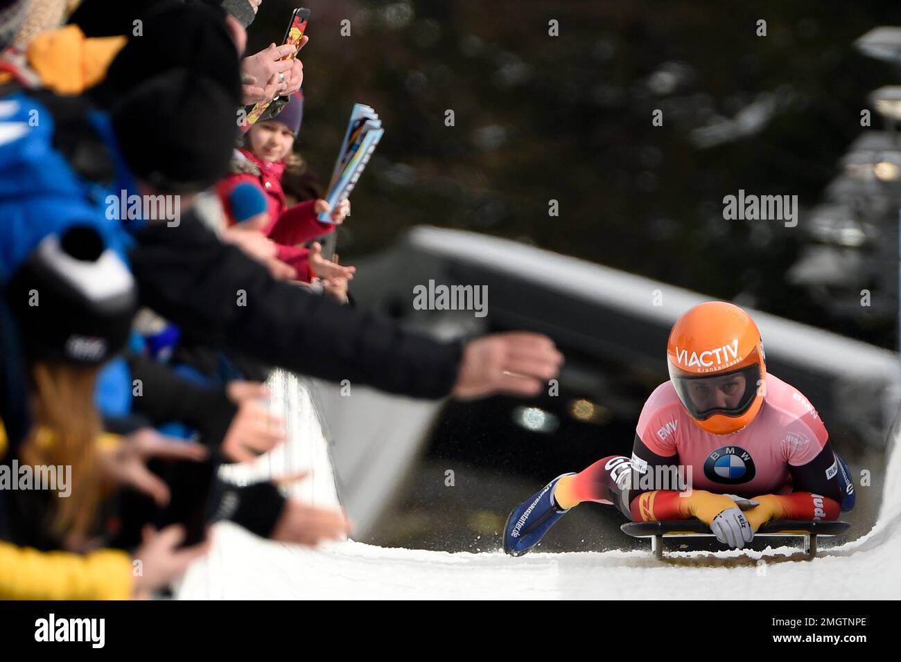 Winner Tina Hermann of Germany crosses the finish line during the women ...