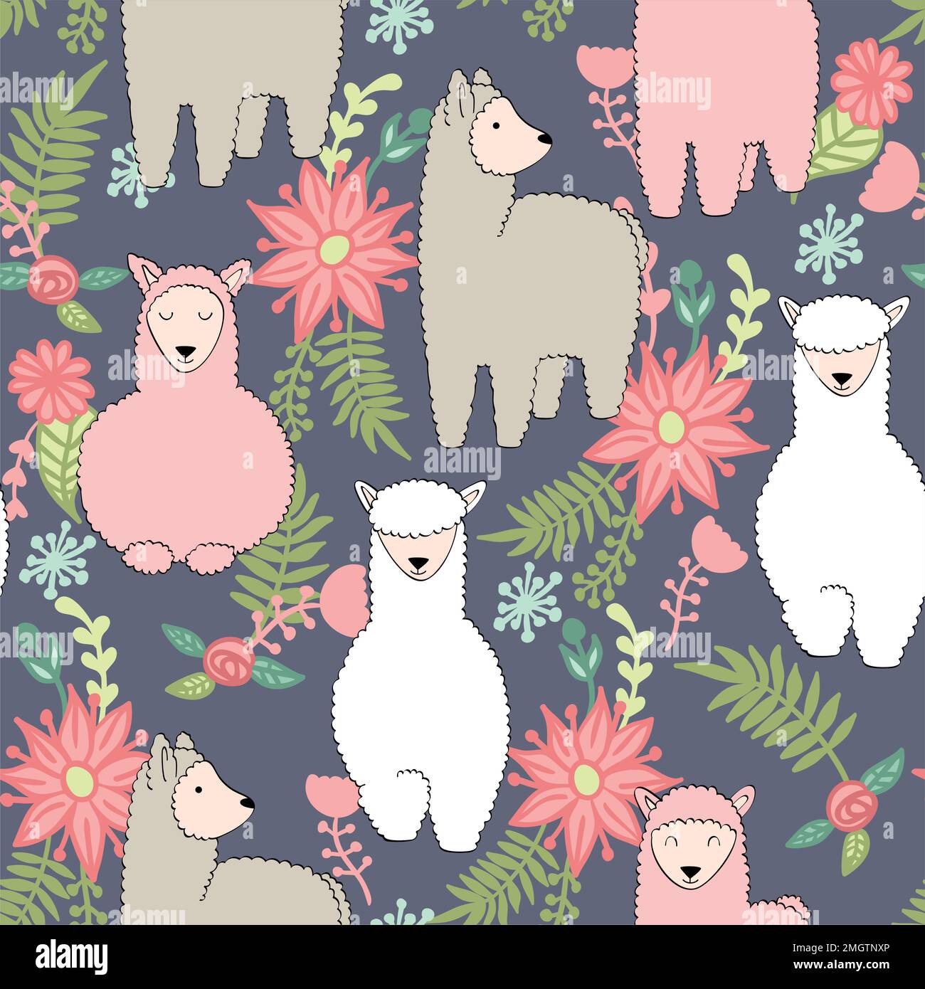 hand drawn vector seamless pattern with llamas Stock Vector Image & Art - Alamy