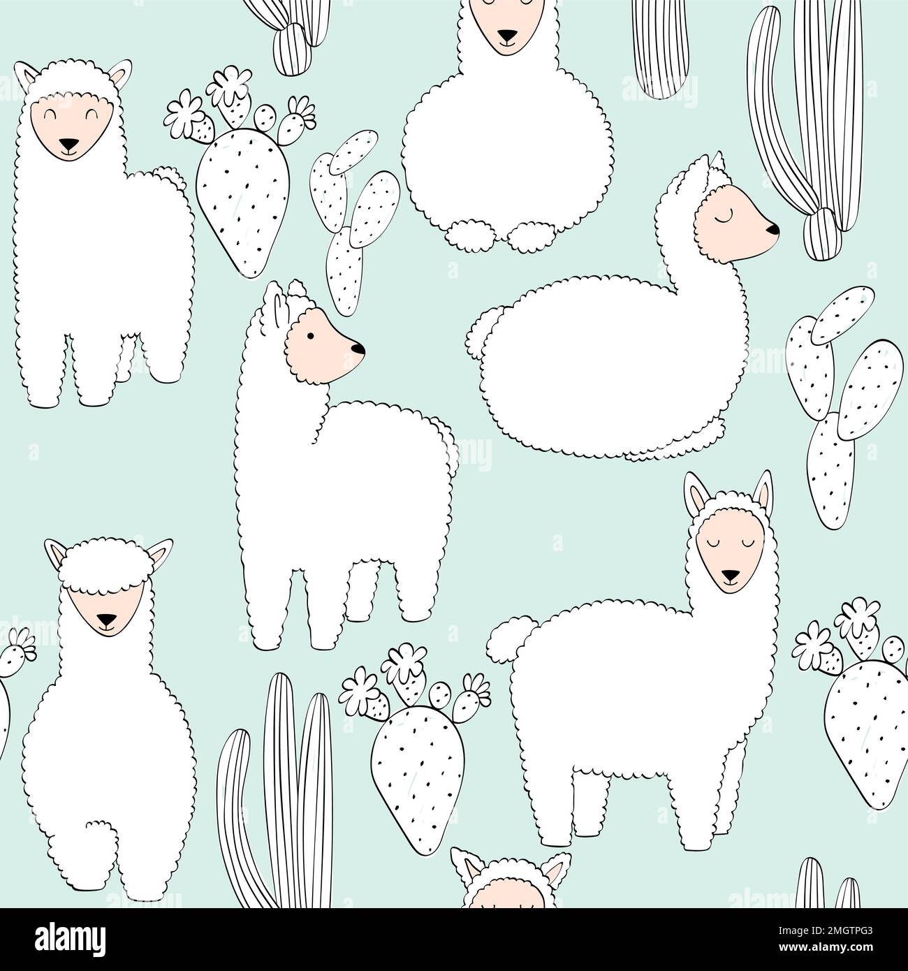 hand drawn vector seamless pattern with llamas Stock Vector Image & Art - Alamy