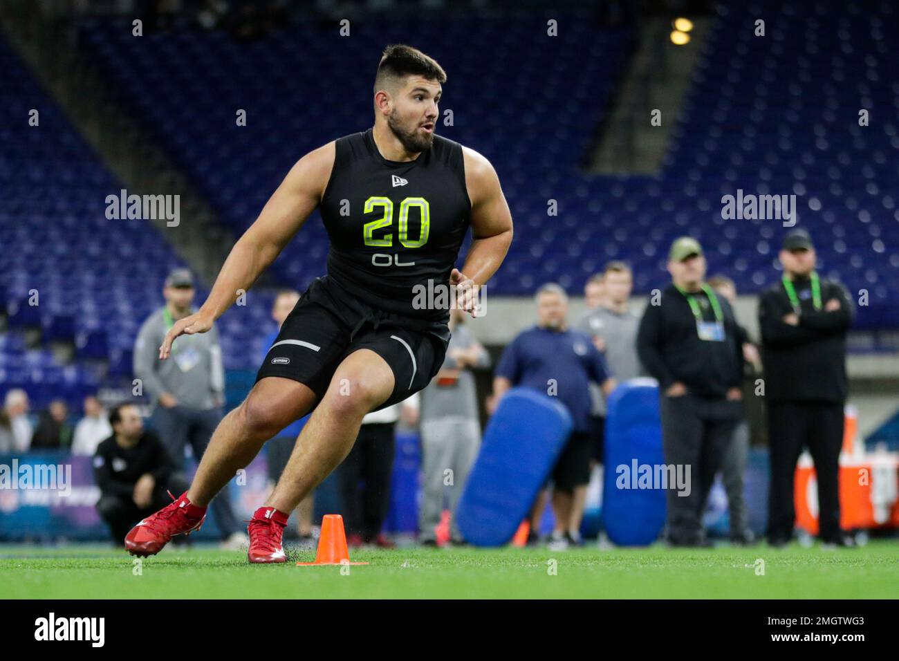 Temple offensive lineman Matt Hennessy runs a drill at the NFL football ...