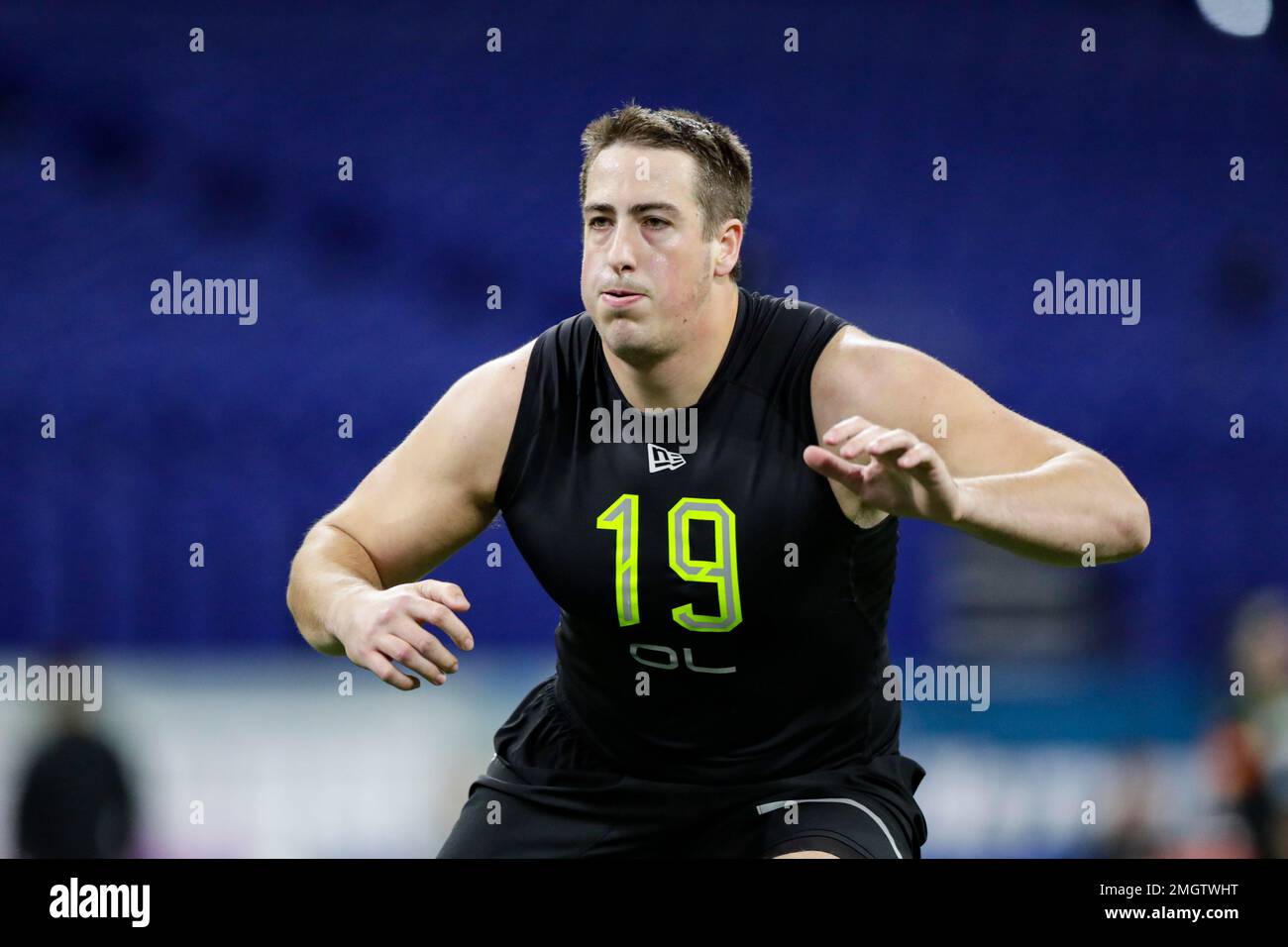 North Carolina offensive lineman Charlie Heck runs a drill at the NFL ...