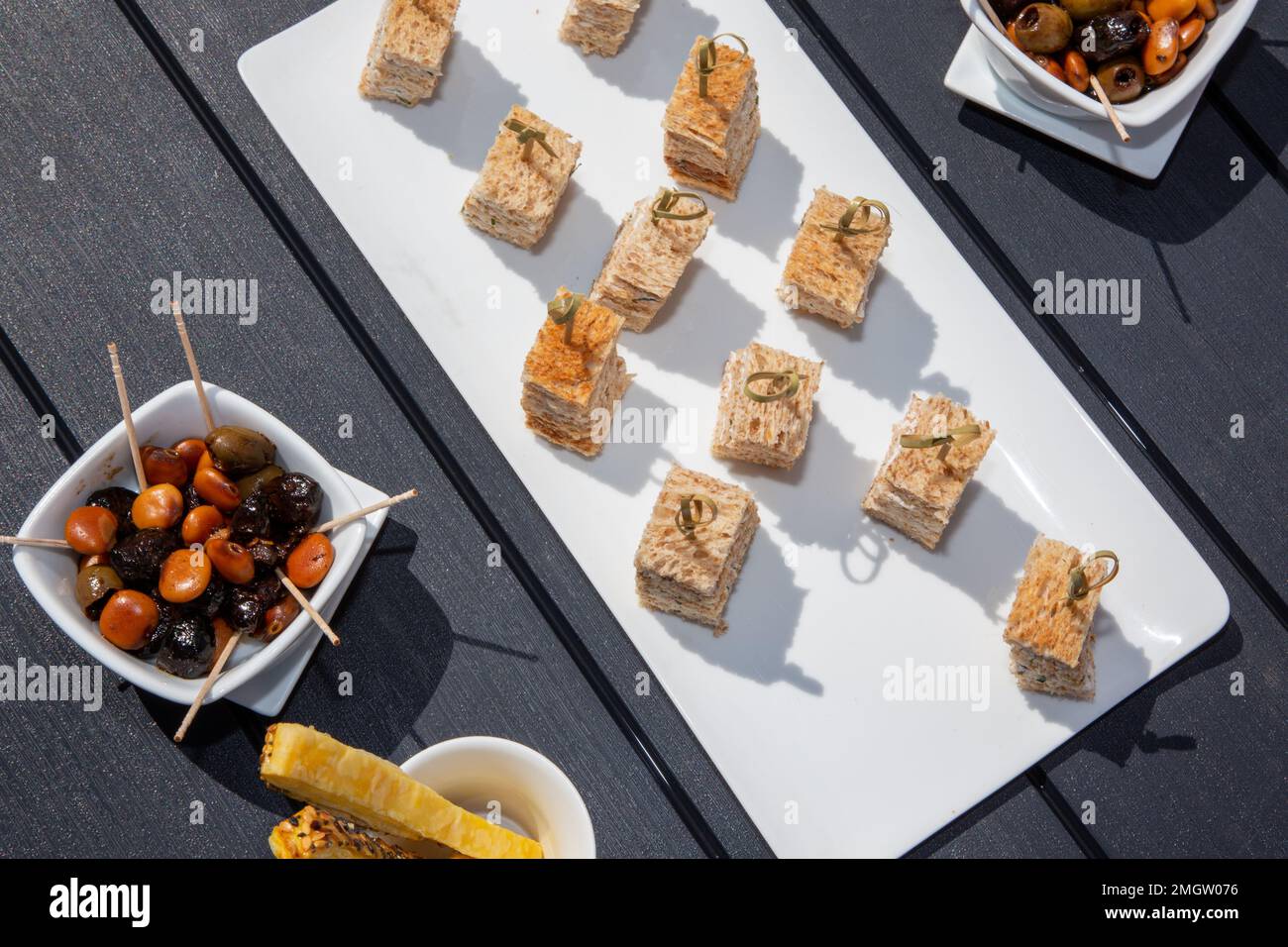 table platter appetizers catering canapes on buffet wedding Stock Photo ...
