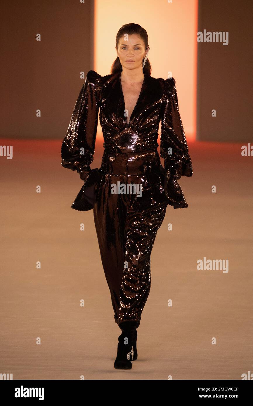 Model Helena Christensen wears a creation for the Balmain fashion ...